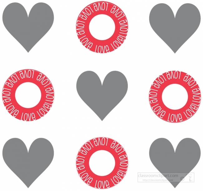 valentines heart tic tac toe gray color clipart - Classroom Clip Art