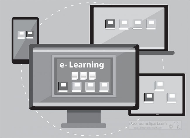 variety of education e learning across devices gray color clipa ...