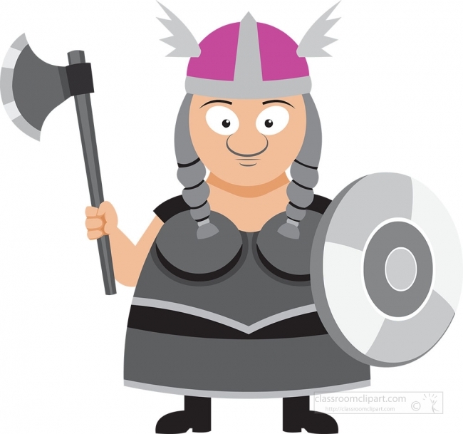 viking lady warrior with shield and axe vikings clipart - Classroom ...