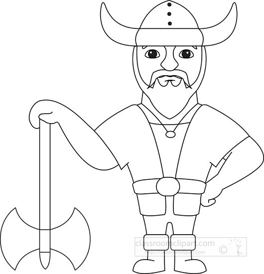 viking man with helmet axe black outline clipart - Classroom Clip Art