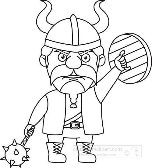 cartoon viking with sword outline - Classroom Clip Art