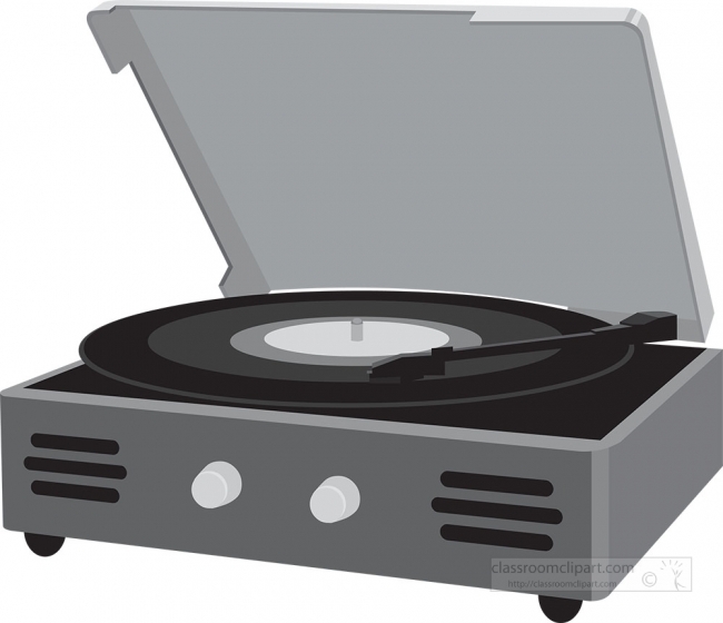 vintage record player with vinyl record gray color clipart - Classroom ...