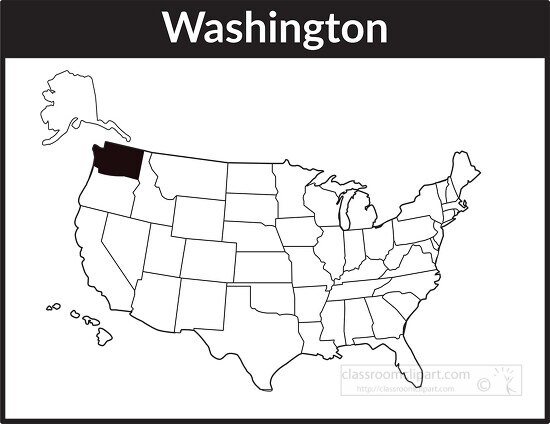 washington us map square black white clipart - Classroom Clip Art