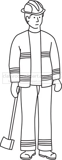 working people 03 fireman black outline - Classroom Clip Art