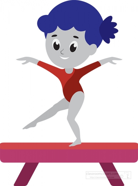 young girl practicing Gymnastics on Balance Beam gray color clip ...
