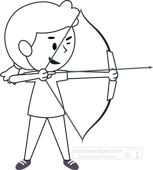 young girl shoots arrow at a target archery black outline clipar ...