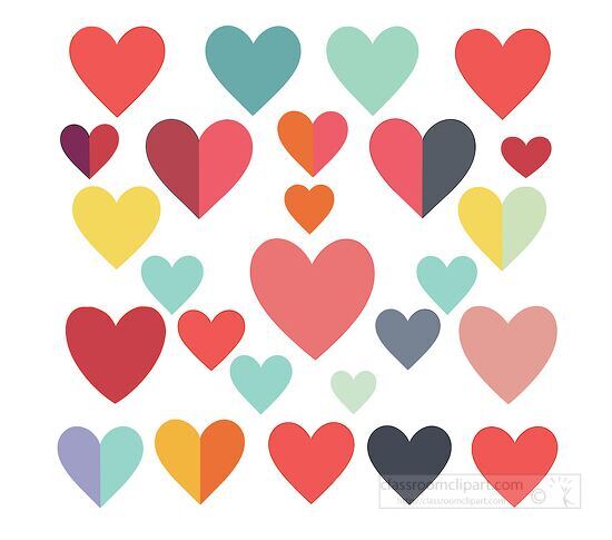 various colorful hearts in different sizes and shapes clipart