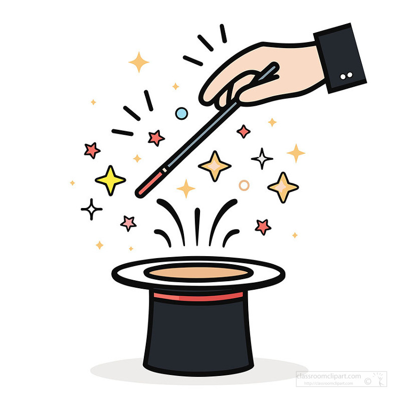 Entertainment Clipart-Hand holding a magic wand above a top hat with ...